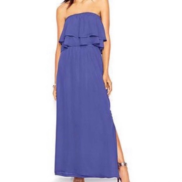 Bar III | Dresses | Bar Iii Ruffle Sleeveless Chiffon Blue Maxi Dress ...